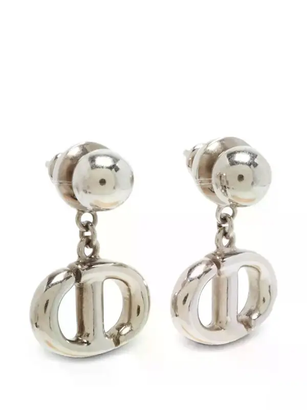 Dior Cd Navy Drop Earrings - Silver