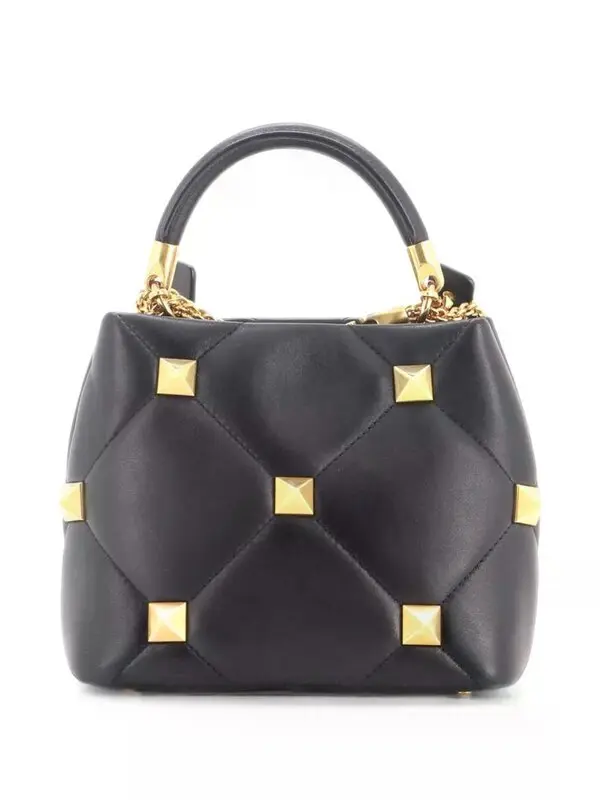 Valentino Garavani Roman Stud Top Handle Bag Quilted Leather Small Satchel - Black