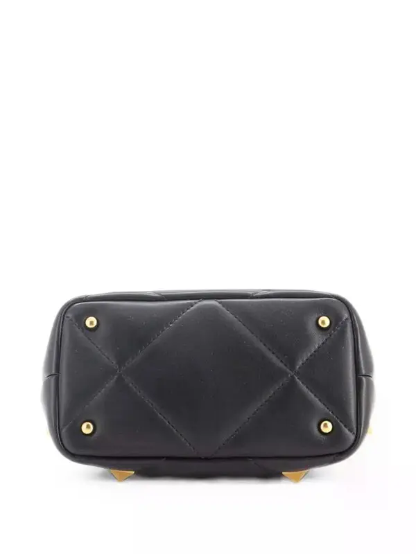 Valentino Garavani Roman Stud Top Handle Bag Quilted Leather Small Satchel - Black