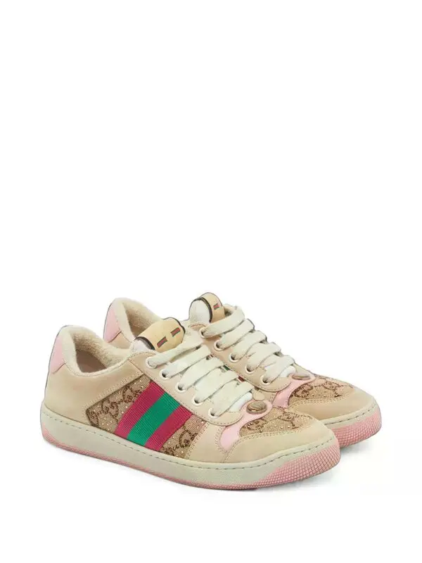 Gucci Screener Nubuck-leather Sneakers - Neutrals