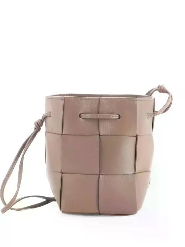 Bottega Veneta Cassette Maxi Intrecciato Leather Mini Bucket Bag - Brown