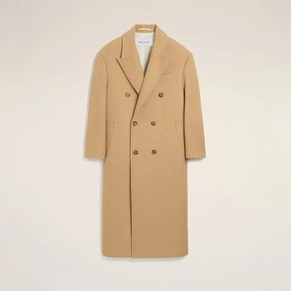 AMI Paris Long Beige Double Breasted Wool Coat Beige