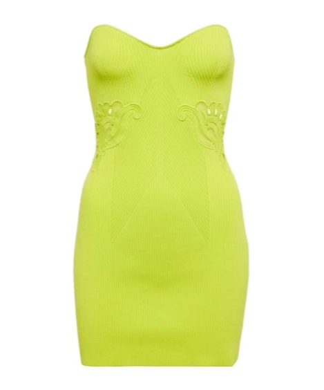 SELF-PORTRAIT Lace-trimmed Ribbed-knit Minidress