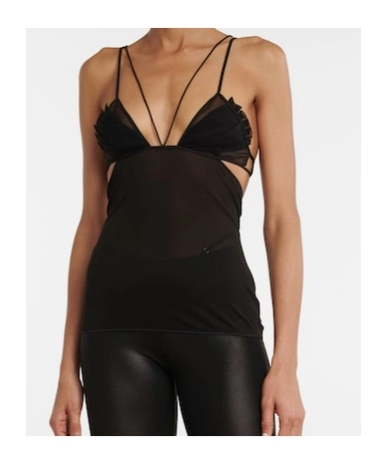 NENSI DOJAKA Pleated Cutout Mesh Camisole
