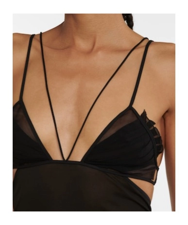 NENSI DOJAKA Pleated Cutout Mesh Camisole