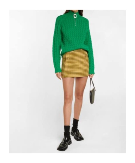Plan C Houndstooth Checked Wool Miniskirt