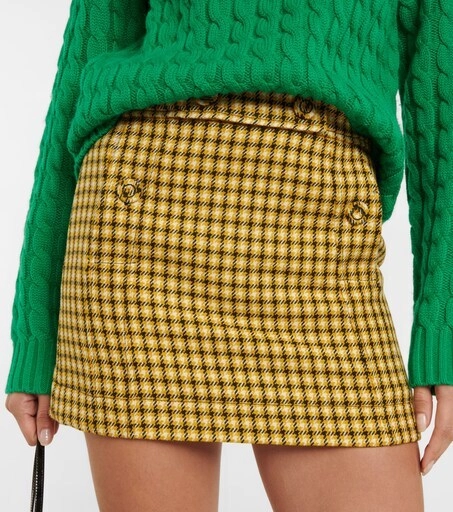 Plan C Houndstooth Checked Wool Miniskirt