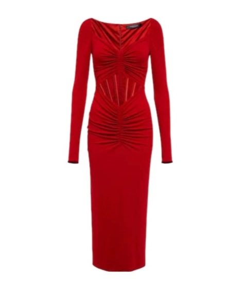 Versace Tulle-insert Ruched Jersey Midi Dress