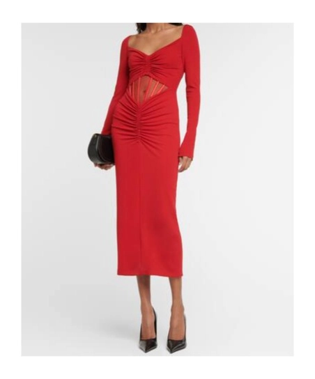 Versace Tulle-insert Ruched Jersey Midi Dress