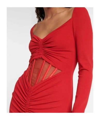 Versace Tulle-insert Ruched Jersey Midi Dress