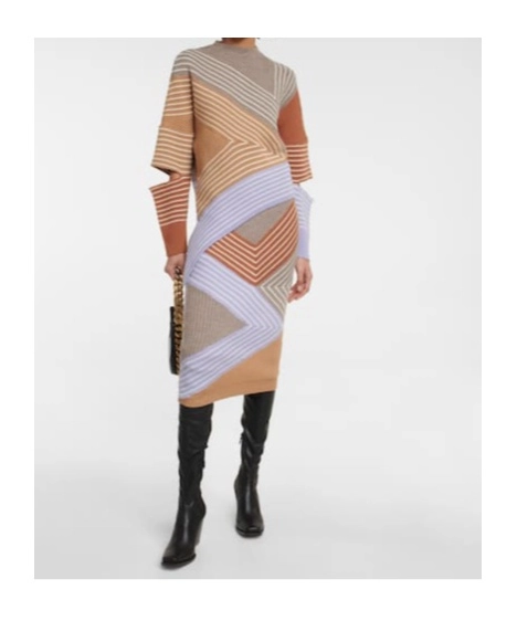 Stella McCartney Striped Ribbed-knit Midi Skirt
