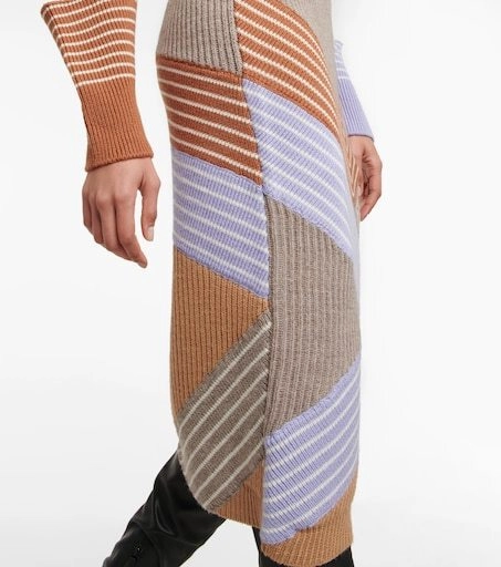 Stella McCartney Striped Ribbed-knit Midi Skirt