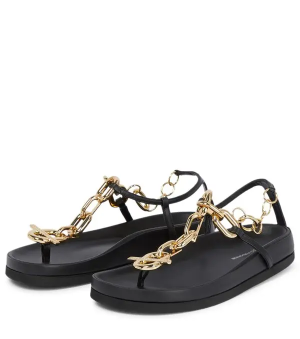 Rabanne Xl Link Leather Thong Sandals