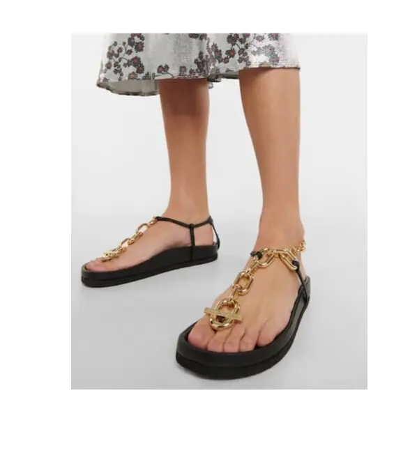 Rabanne Xl Link Leather Thong Sandals