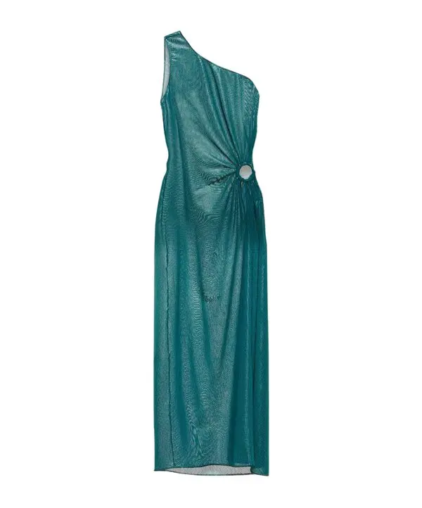 Oseree Lamé One-shoulder Midi Dress