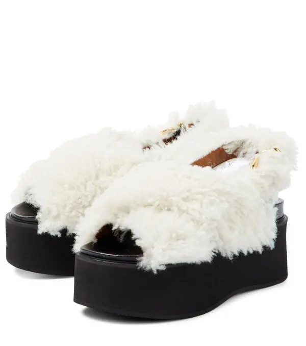 Marni Shearling-trimmed Leather Sandals