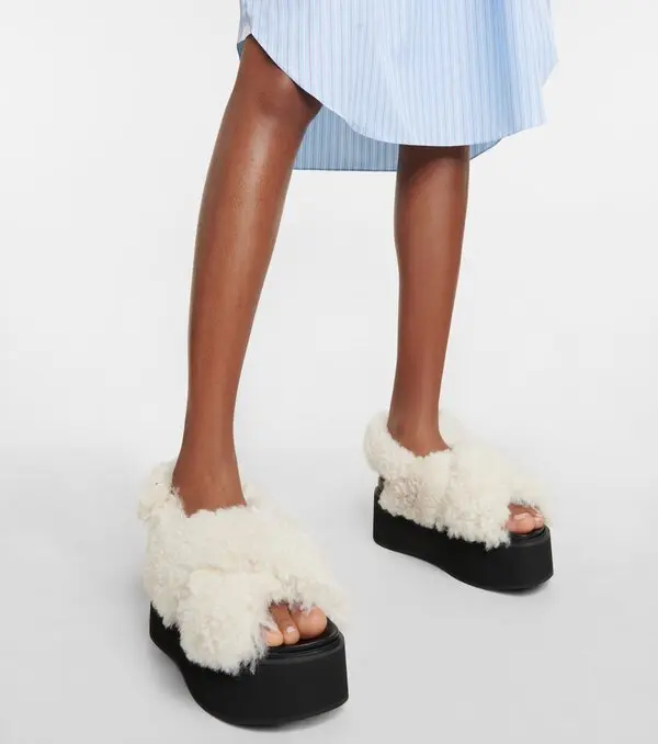 Marni Shearling-trimmed Leather Sandals