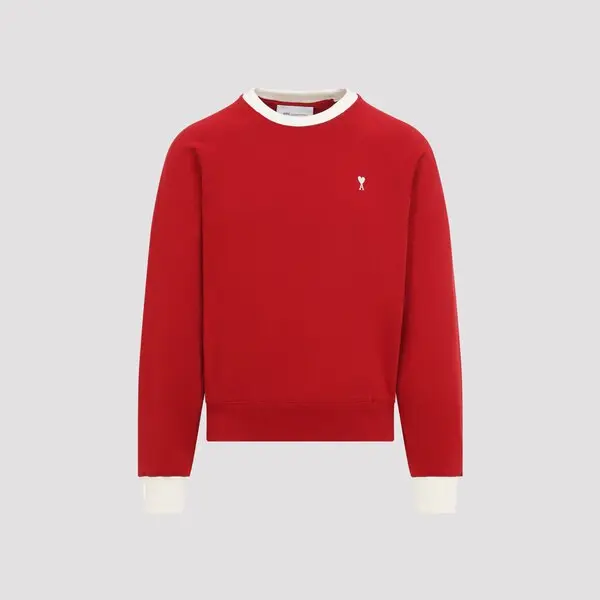 AMI Paris Bicolor Cotton Pullover Sweatshirt For - Red