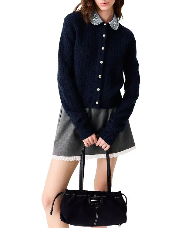 Maje Minios Wool & Cashmere Contrast Collar Cardigan