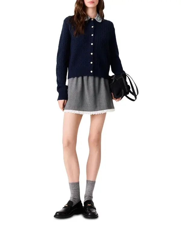 Maje Minios Wool & Cashmere Contrast Collar Cardigan