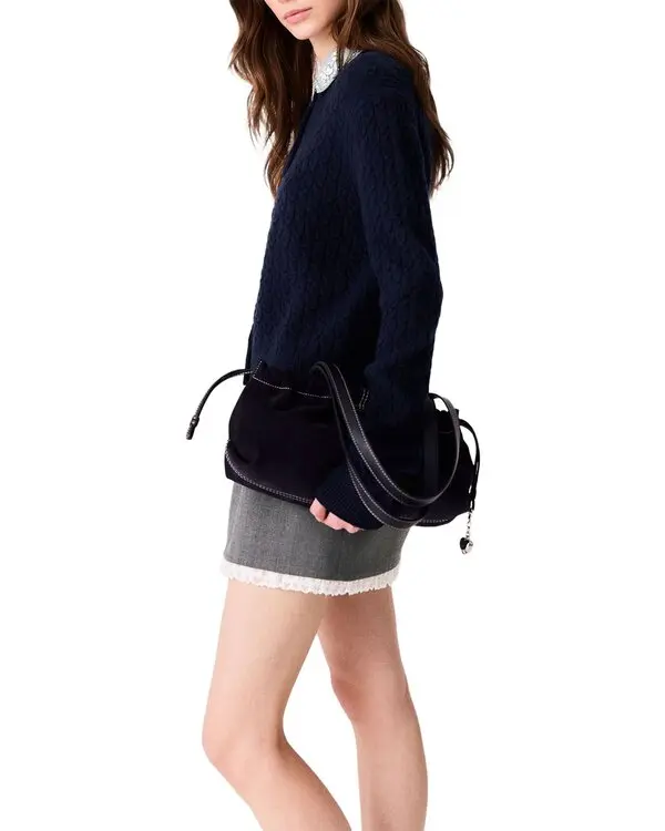 Maje Minios Wool & Cashmere Contrast Collar Cardigan