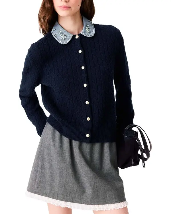 Maje Minios Wool & Cashmere Contrast Collar Cardigan