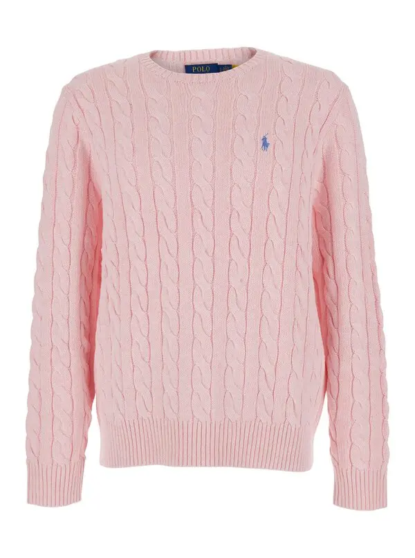 Polo Ralph Lauren Cotton Crewneck Cable-knit Sweater With Pony Patch