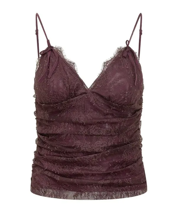 Pinko V-neck Lace Ruched Top