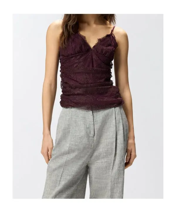 Pinko V-neck Lace Ruched Top