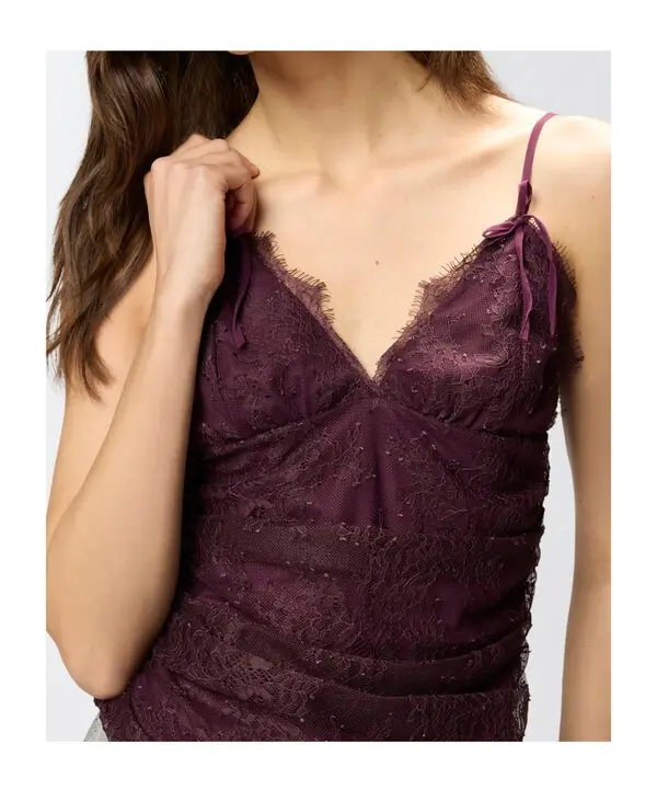 Pinko V-neck Lace Ruched Top