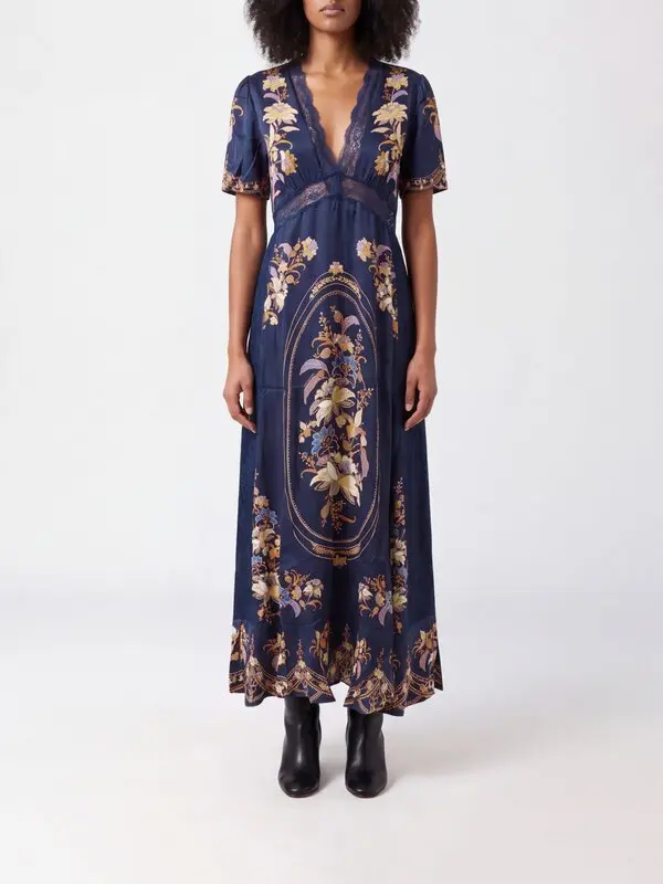 Farm Rio Lace Trim Floral Maxi Dress