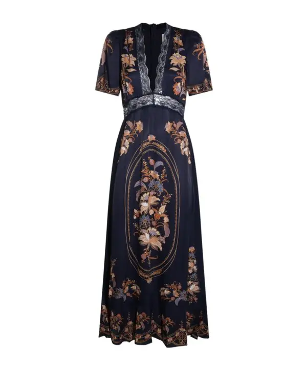Farm Rio Lace Trim Floral Maxi Dress - No