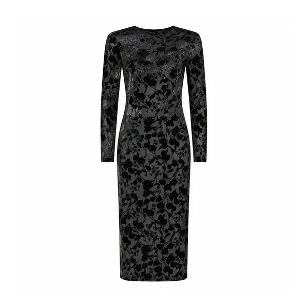 YUMI Burnout Velvet Midi Dress - Black