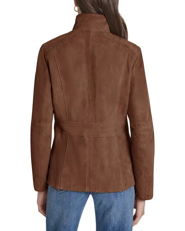 Cole Haan Stand Collar Suede Jacket - Chocolate