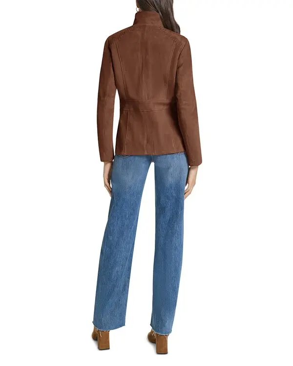 Cole Haan Stand Collar Suede Jacket - Chocolate