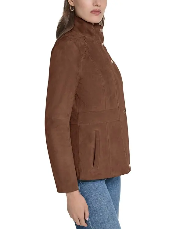 Cole Haan Stand Collar Suede Jacket - Chocolate