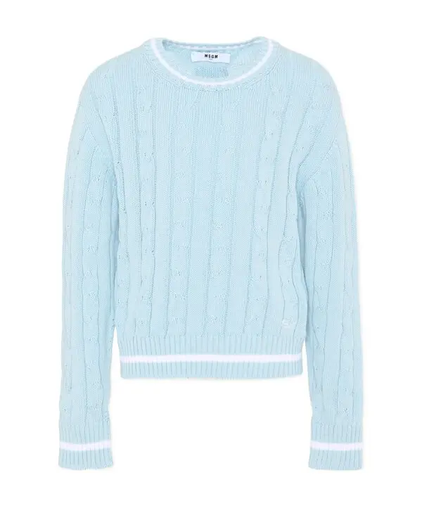 MSGM Cable-knit Crew-neck Sweater - Light Blue