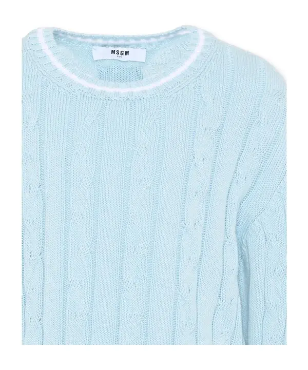 MSGM Cable-knit Crew-neck Sweater - Light Blue