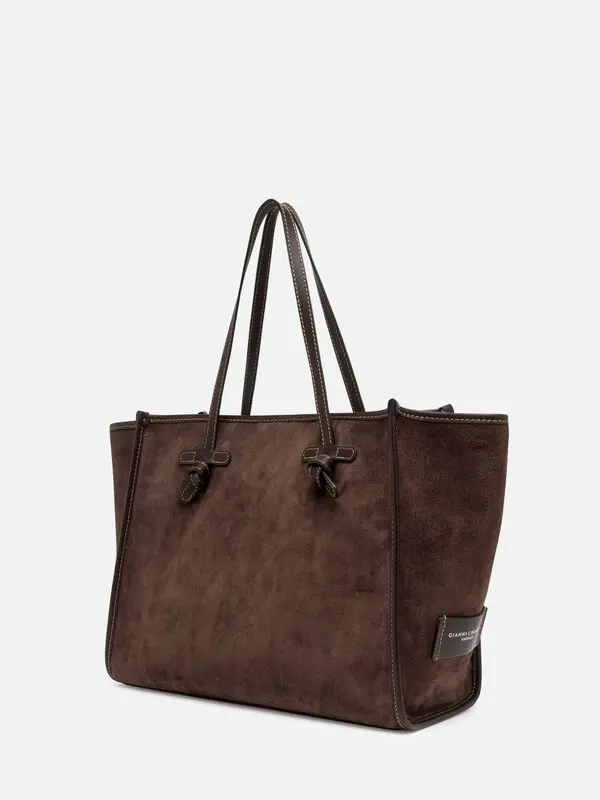 GIANNI CHIARINI Marcella Suede Calfskin Shoulder Bag - Coffee