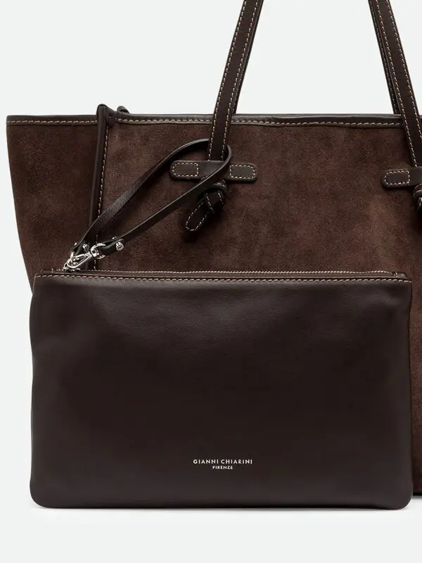 GIANNI CHIARINI Marcella Suede Calfskin Shoulder Bag - Coffee