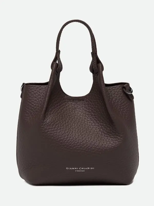 GIANNI CHIARINI Dua Mini Hammered Leather Handbag With Double Handle - Brown