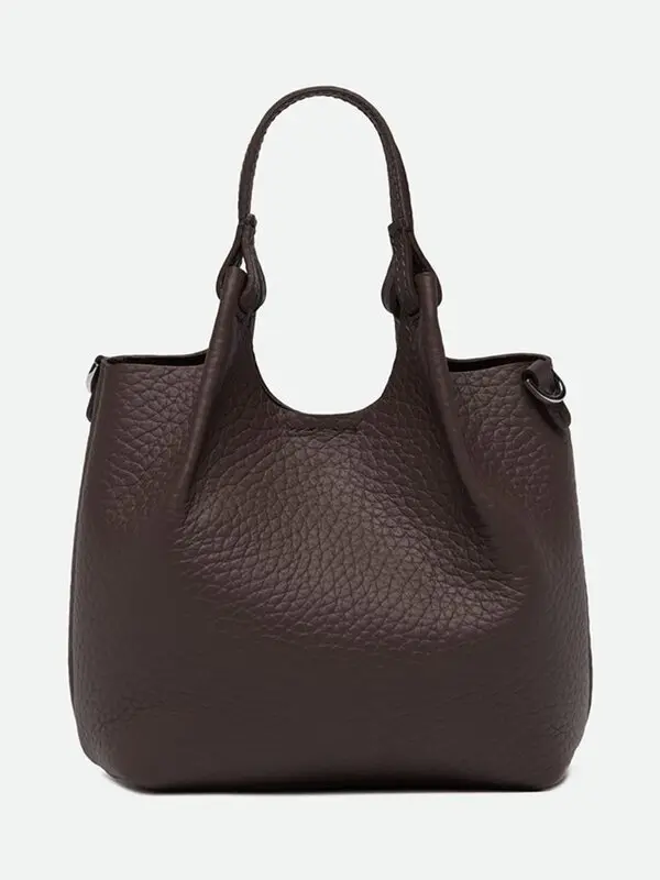 GIANNI CHIARINI Dua Mini Hammered Leather Handbag With Double Handle - Brown