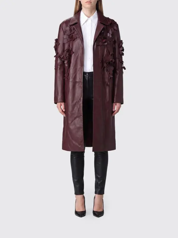 Alberta Ferretti Single-breasted Knee-length Leather Coat With Flower
