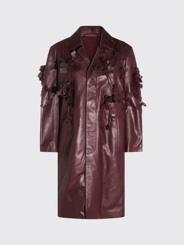 Alberta Ferretti Single-breasted Knee-length Leather Coat With Flower