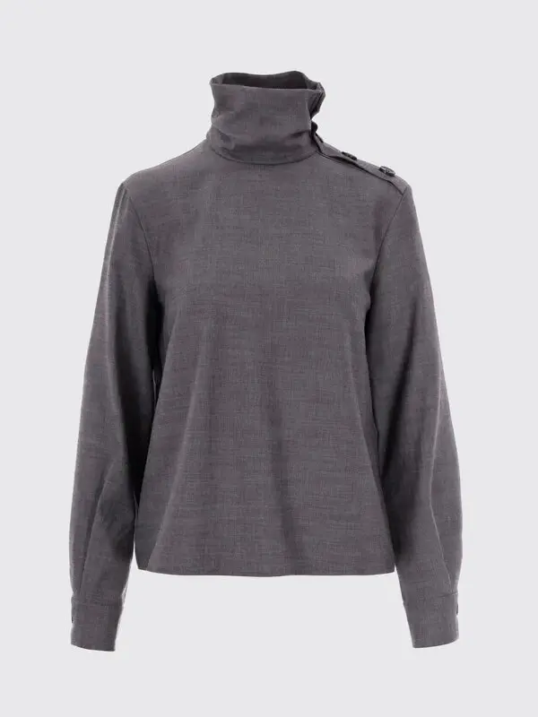 Patrizia Pepe Long-sleeved Viscose Blend Turtleneck With Shoulder Buttons