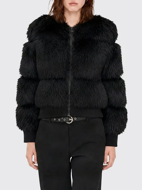 Patrizia Pepe Faux Fur Bomber Jacket With High Collar And Zip Closure