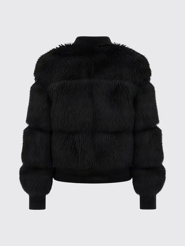 Patrizia Pepe Faux Fur Bomber Jacket With High Collar And Zip Closure