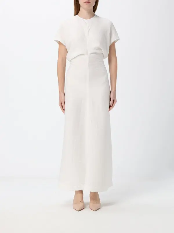 TOTEME Draped Viscose Sheath Midi Dress With Short Sleeves - White