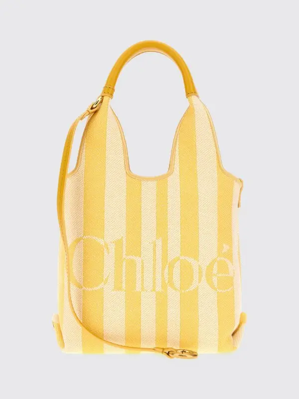 Chloé Striped Cotton Handbag With Jacquard Logo And Leather Handles