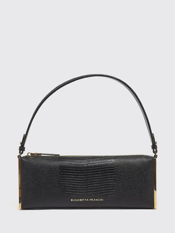 Elisabetta Franchi Lizard-print Shoulder Bag With Metallic Profiles - Black